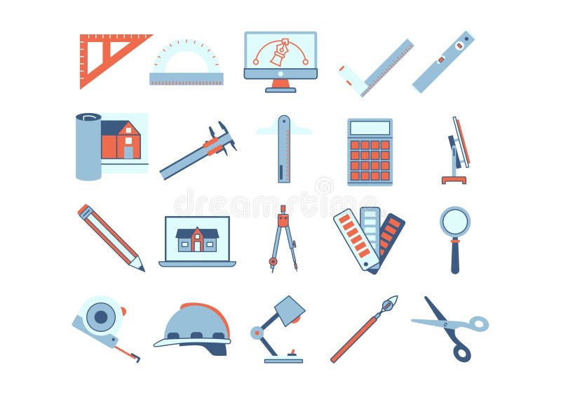 Architect Tools Illustration Element Set Stock Vector - Illustration of ...