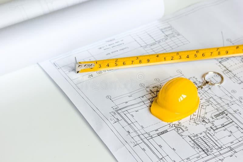 Architect Tools on White Background with Drawings Apartments Top View ...