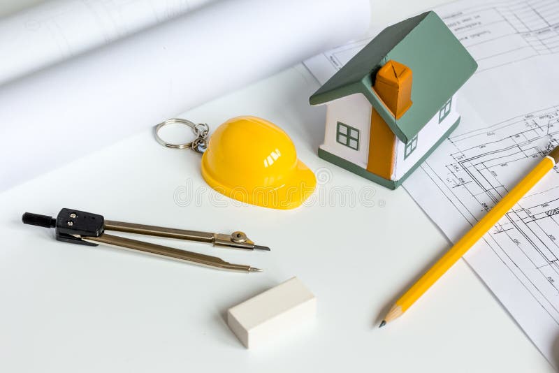 Architect Tools on White Background with Drawings Apartments Top View ...