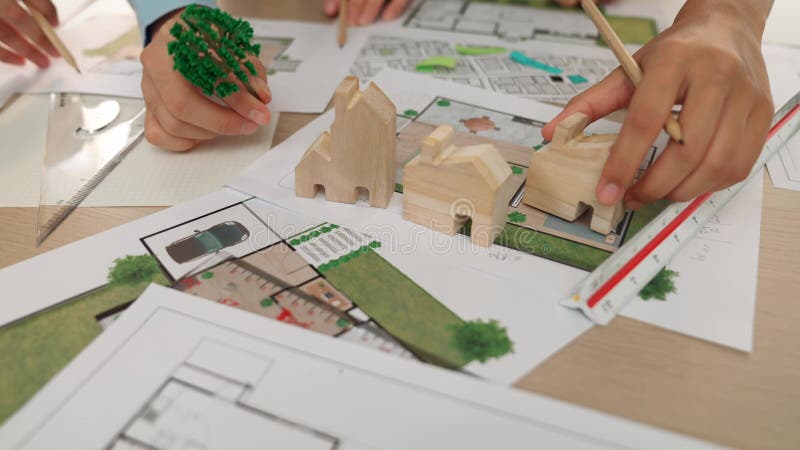 Architect Use Building Blueprint Determine Tree and House Position ...