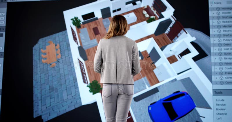 Architect Using 3D Software Analyzing House Floor Plan Stock Photo ...