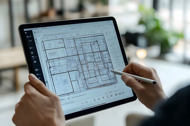 Digital Blueprint Design on Tablet Stock Illustration - Illustration of ...