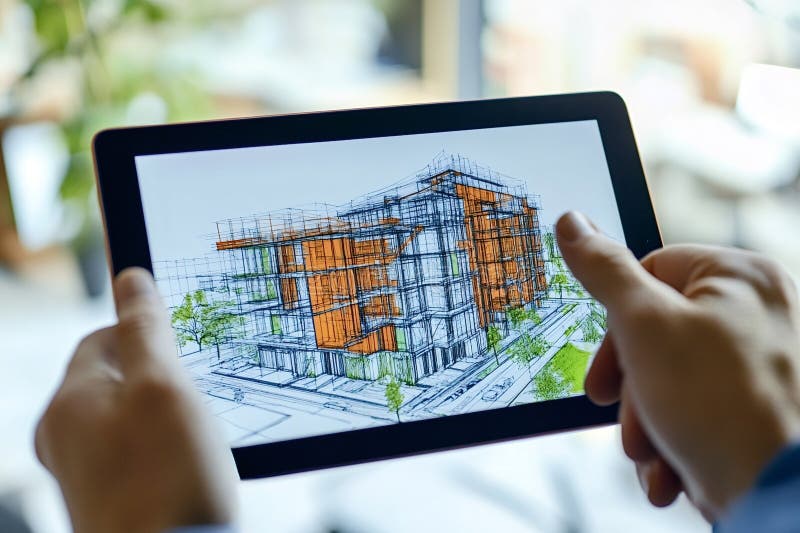 Architect Using Digital Tablet Showing 3d Model of Modern Sustainable ...