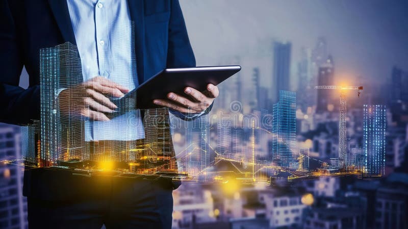 Architect Using Digital Tablet Visualizing Future Buildings with Ai ...