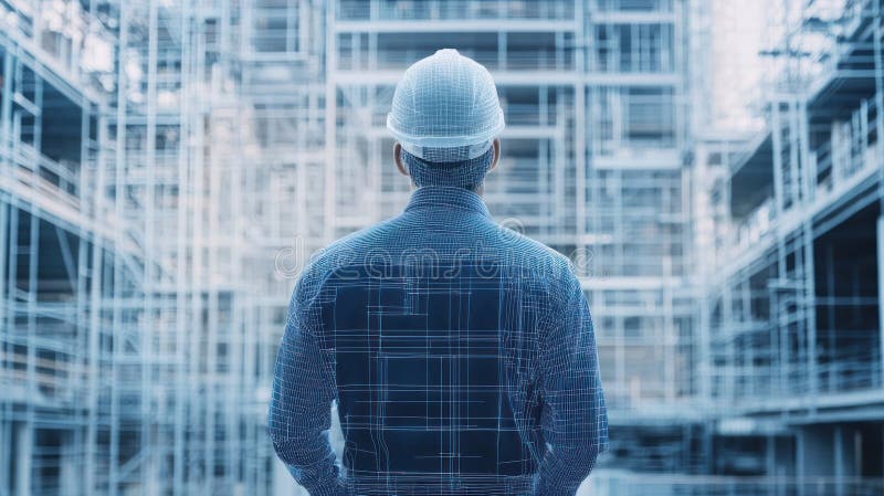 Architect Vision: a Construction Site S Blueprint Overlayed on a ...