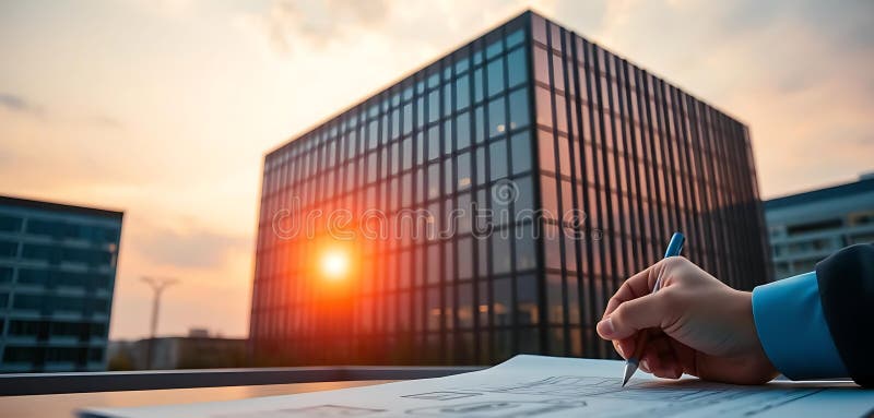 Architect Visualizing Modern Building Design at Sunset Stock Photo ...