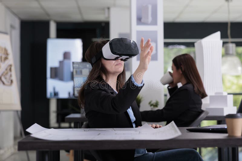 Architect in Vr Headset Touching Virtual Building Model Stock Photo ...
