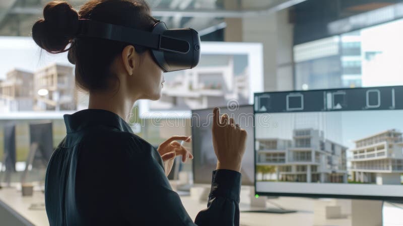 Architect Wearing Glasses by Using VR To Connect and Design Building. AIG42. Stock Illustration ...