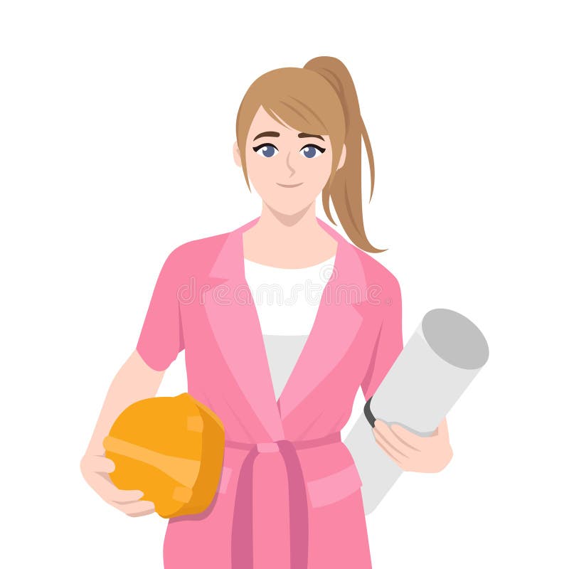 Architect Woman Carrying Blueprint Paper for the Building Work Plan ...