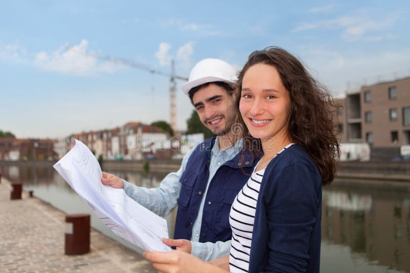 Architect Woman and Construction Site Supervisor Stock Photo - Image of ...