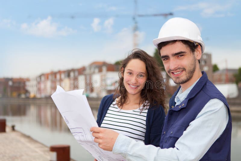 Architect Woman and Construction Site Supervisor Stock Photo - Image of ...