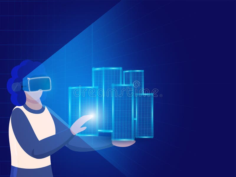Architect Woman Interacting with Buildings through VR Box on Blue Stock ...
