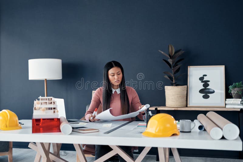 Architect, Woman and Reading of Plan in Office for Building Layout ...