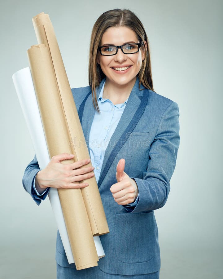 Architect Woman Wearing Glasses Holding Blueprints Shows Thumb U Stock ... Architect Woman Wearing Glasses Holding Blueprints Shows Thumb U Stock ...