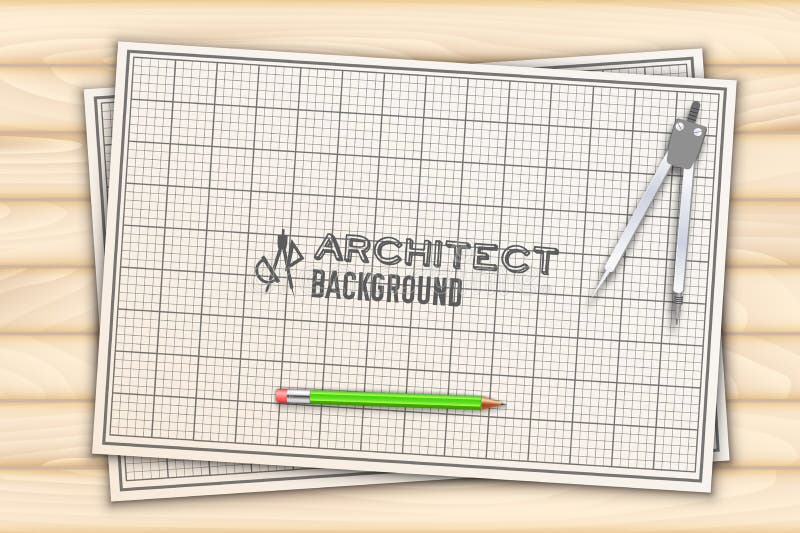 Architect Wood Table Project with Professional Equipment Background ...
