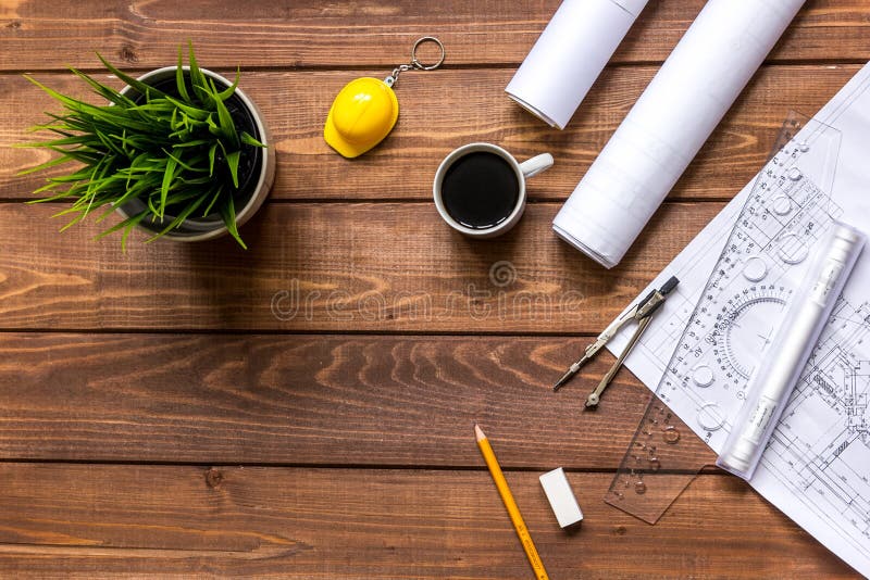 Architect Wooden Working Desktop with Drawings Apartments Top View ...