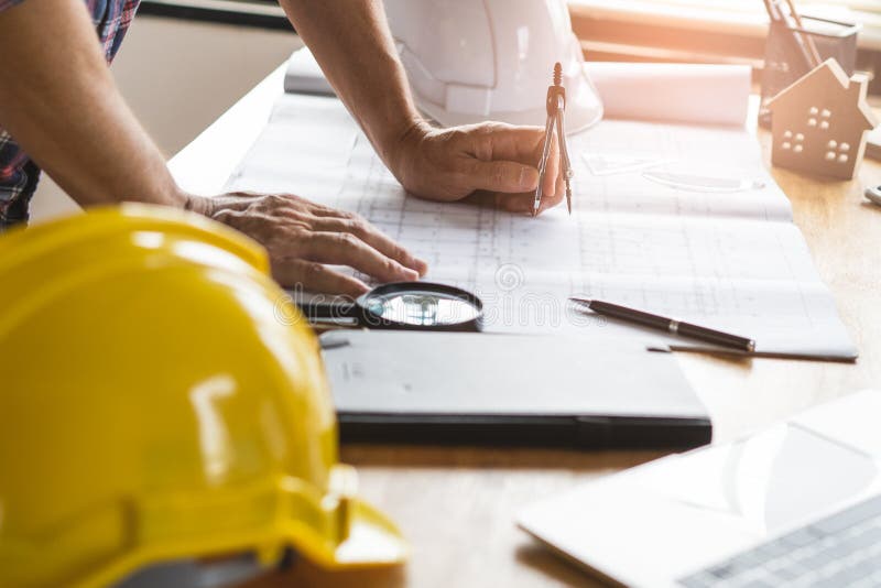 Architect Work Concept. Close Up Hand of Architect Writing on the ...