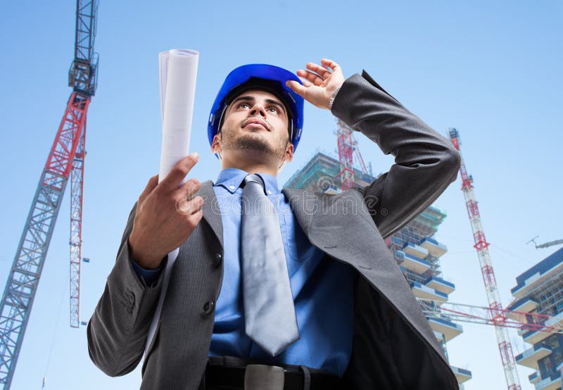 Man at Work in a Construction Site Stock Image - Image of architect ...
