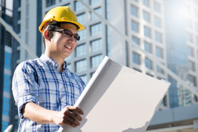 Architect Worker on Construction Site Stock Photo - Image of ...
