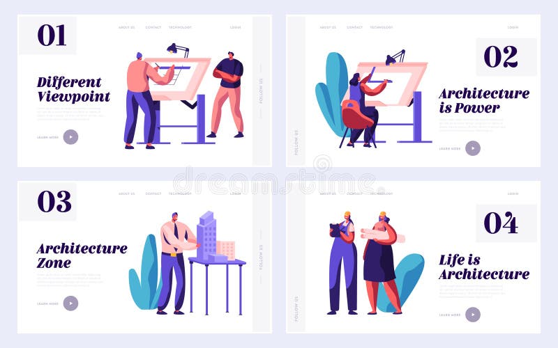 Architect Worker Engineering Construction Plan Set Landing Page ...
