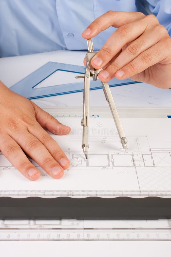 Architect Working on Architectural Plans Stock Photo - Image of builder ...