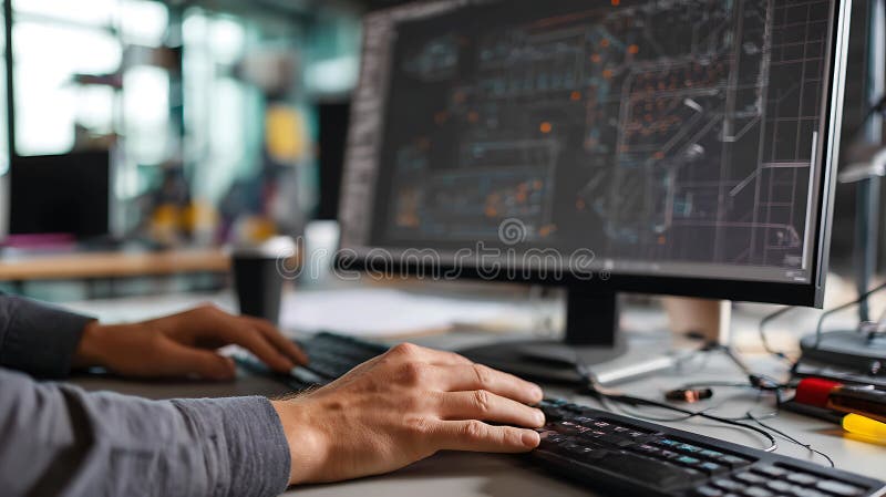 Architect Working on Blueprint on Computer Screen in Modern Office ...