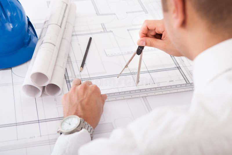 Architect Working on Blueprint Design Stock Image - Image of experts ...