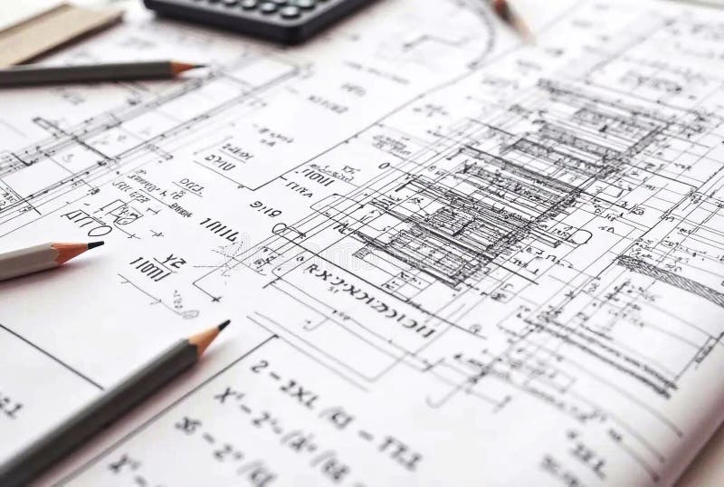 Architect Working on Blueprint in Office, Closeup. Construction Concept ...