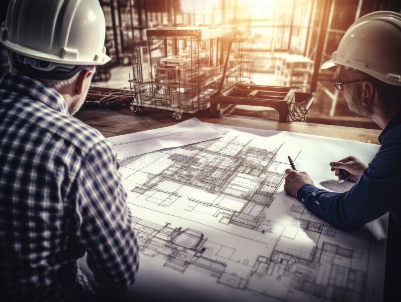 Architect Working on Blueprint Stock Illustration - Illustration of ...