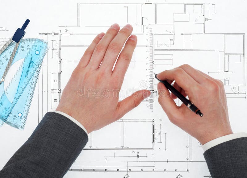 Architect at desk drawing stock image. Image of engineering - 105111871