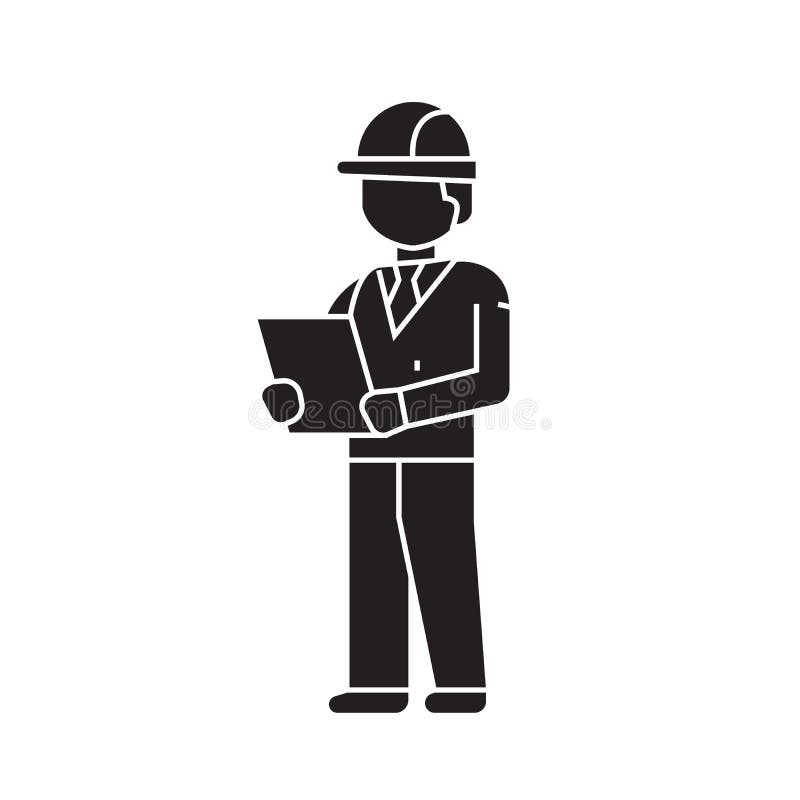 Architect Working with Blueprints Black Vector Concept Icon. Architect ...
