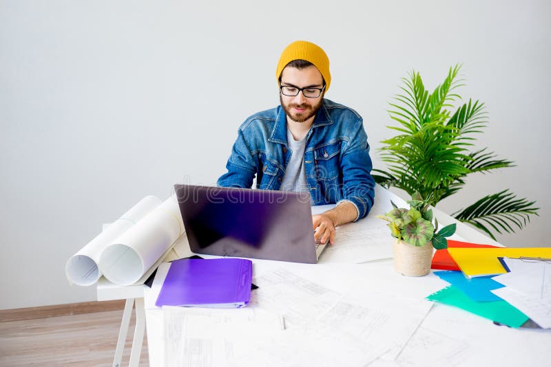 Architect Working with Blueprints Stock Photo - Image of professional ...