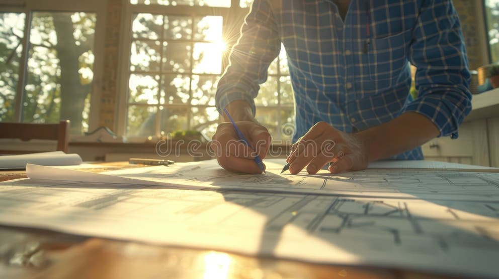 Architect Drawing Building Plans. AI Generated Stock Image - Image of ...