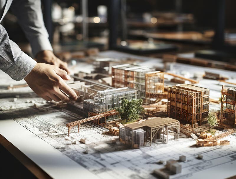 Architect Working on Building Model in Architecture Office. Stock Photo ...