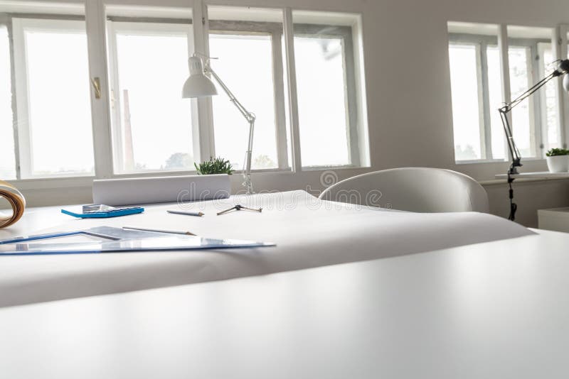 Architect Working Desk with Sheet of Paper Stock Photo - Image of ...
