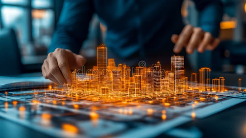 An Architect Working with Digital Overlays of Building Designs and ...