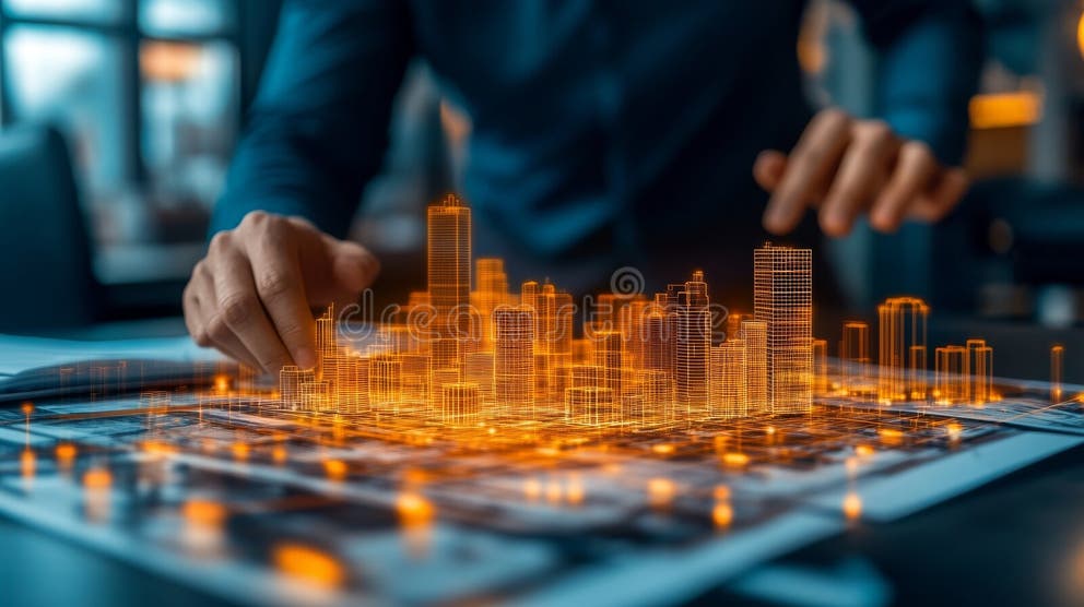 An Architect Working with Digital Overlays of Building Designs and ...