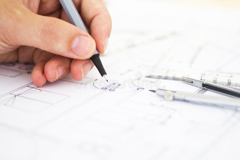 Hand Drawing Construction Plans Stock Image - Image of project, estate ...