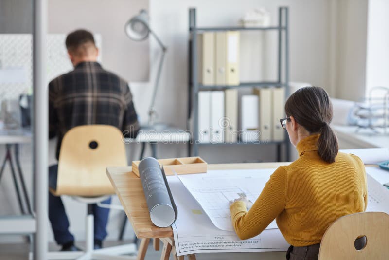 Architect Working at Drawing Desk in Office Stock Image - Image of ...