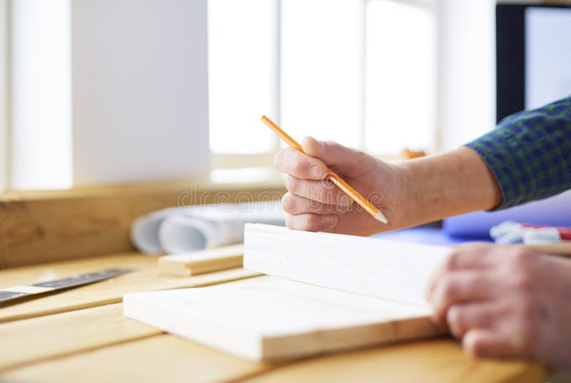 Architect Working on Drawing Table in Office Stock Photo - Image of ...