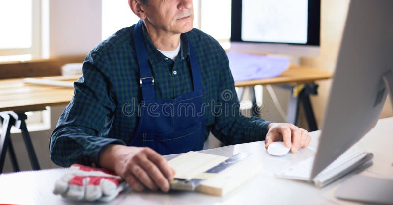 Architect Working on Drawing Table in Office Stock Photo - Image of ...