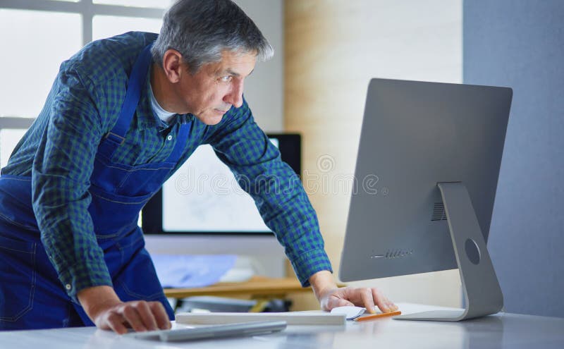 Architect Working on Drawing Table in Office Stock Photo - Image of ...