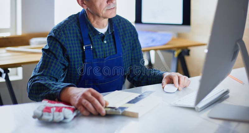 Architect Working on Drawing Table in Office Stock Image - Image of ...