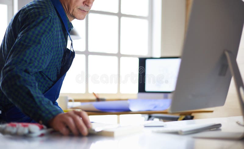 Architect Working on Drawing Table in Office Stock Photo - Image of ...