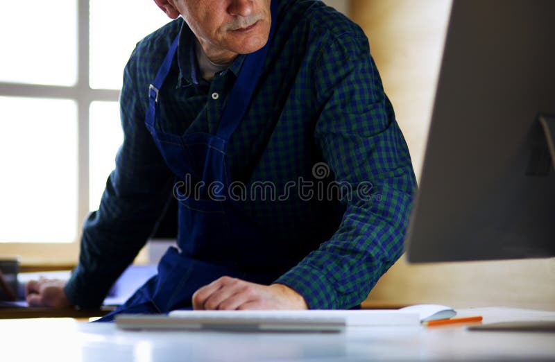Architect Working on Drawing Table in Office Stock Image - Image of ...