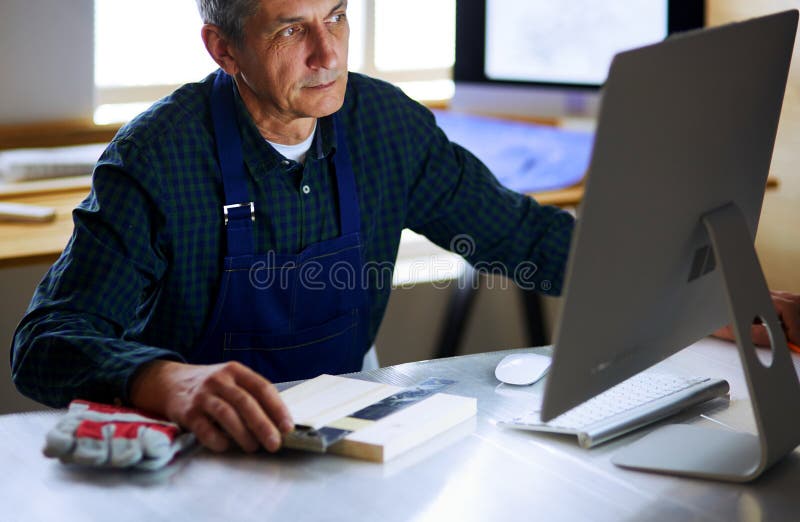 Architect Working on Drawing Table in Office Stock Photo - Image of ...
