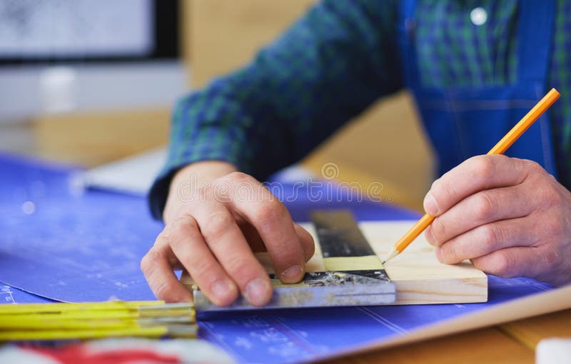 Architect Working on Drawing Table in Office Stock Image - Image of ...
