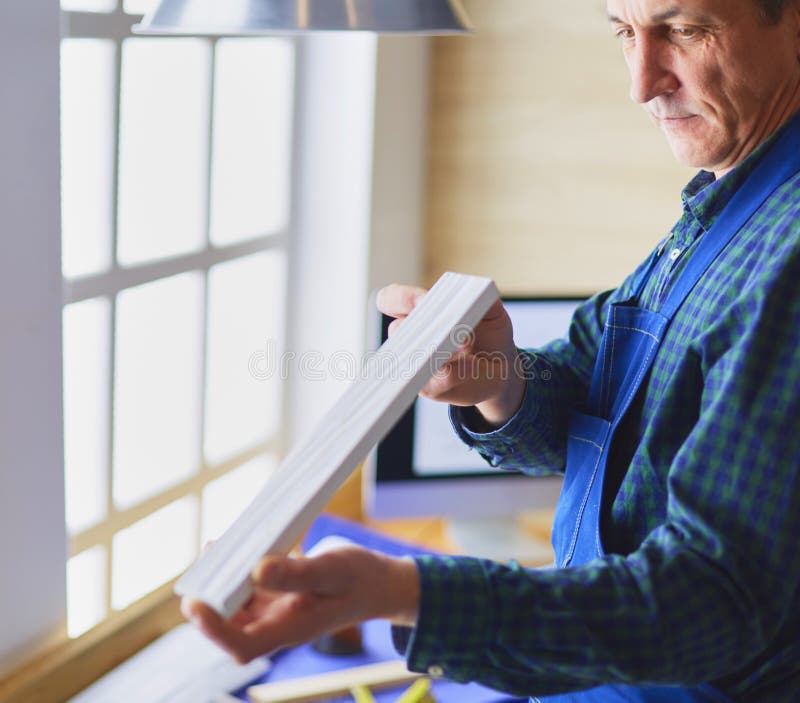 Architect Working on Drawing Table in Office Stock Image - Image of ...