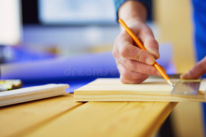 Architect Working on Drawing Table in Office Stock Photo - Image of ...