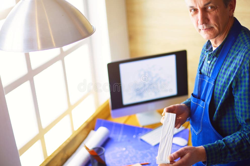 Architect Working on Drawing Table in Office Stock Photo - Image of ...